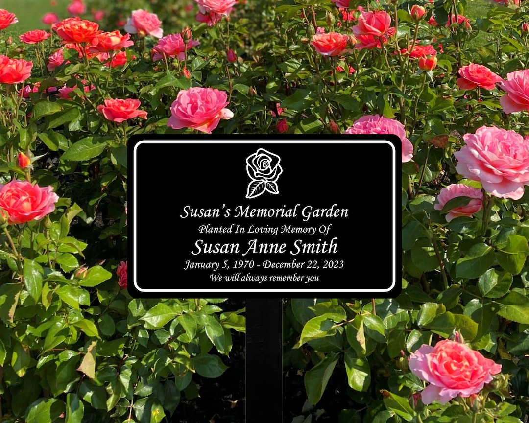 Rose Garden Memorial Plaque With Stake, Personalized Sturdy Metal ...