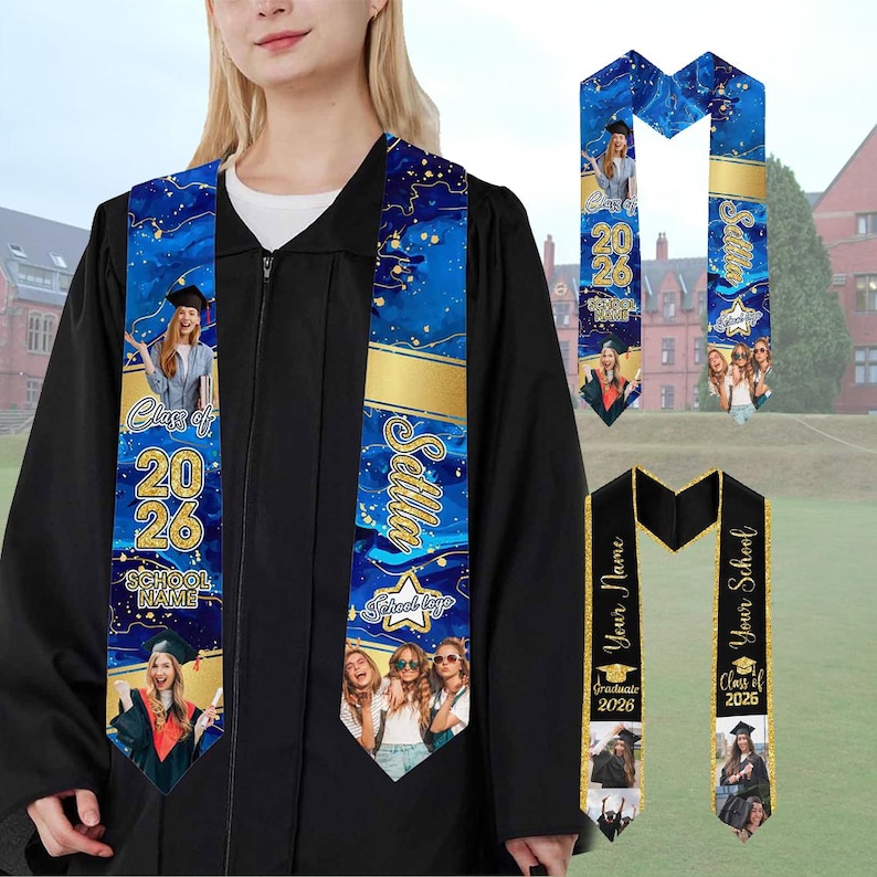 Custom Graduation Stole Personalized Logo Text Photo Graduation Sash ...