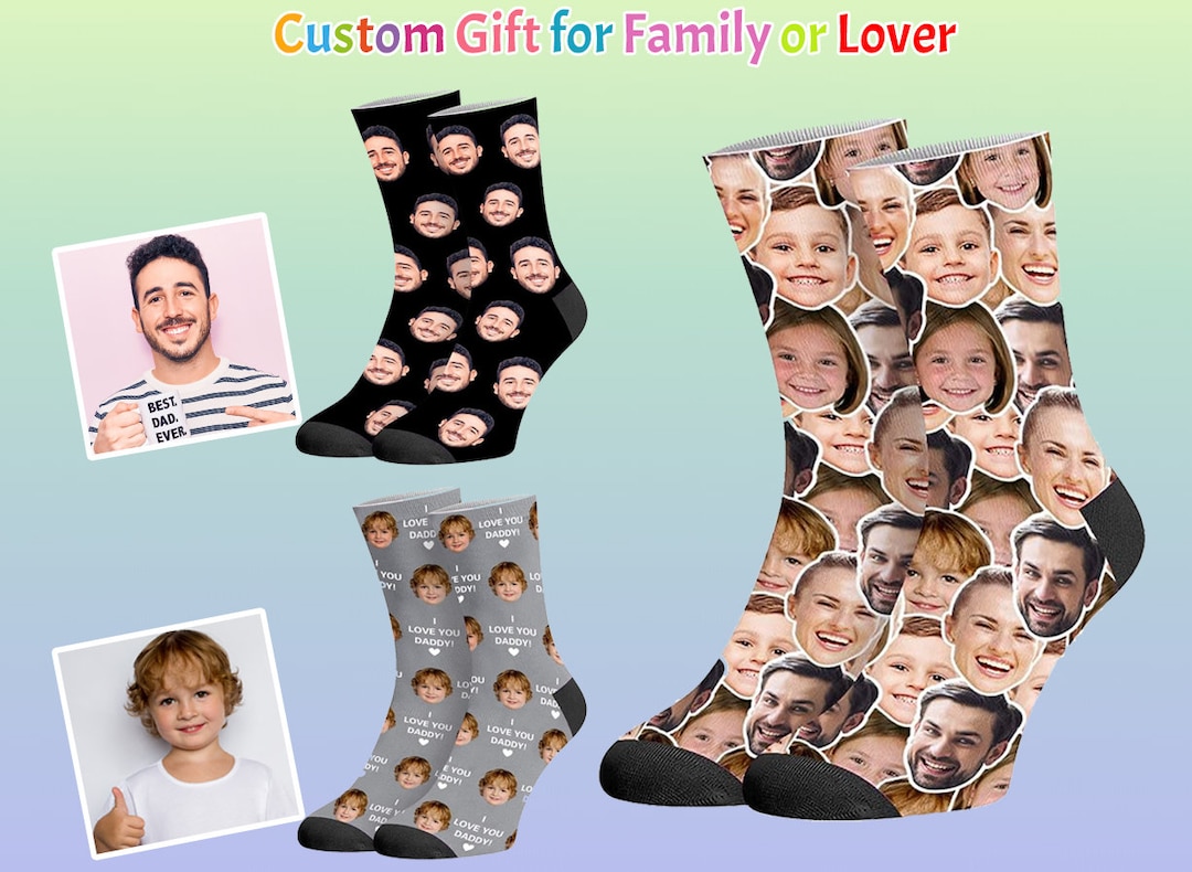 Custom Face Socks With Text Personalized Photo Sox Anniversary Birthday Christmas Gift for ...