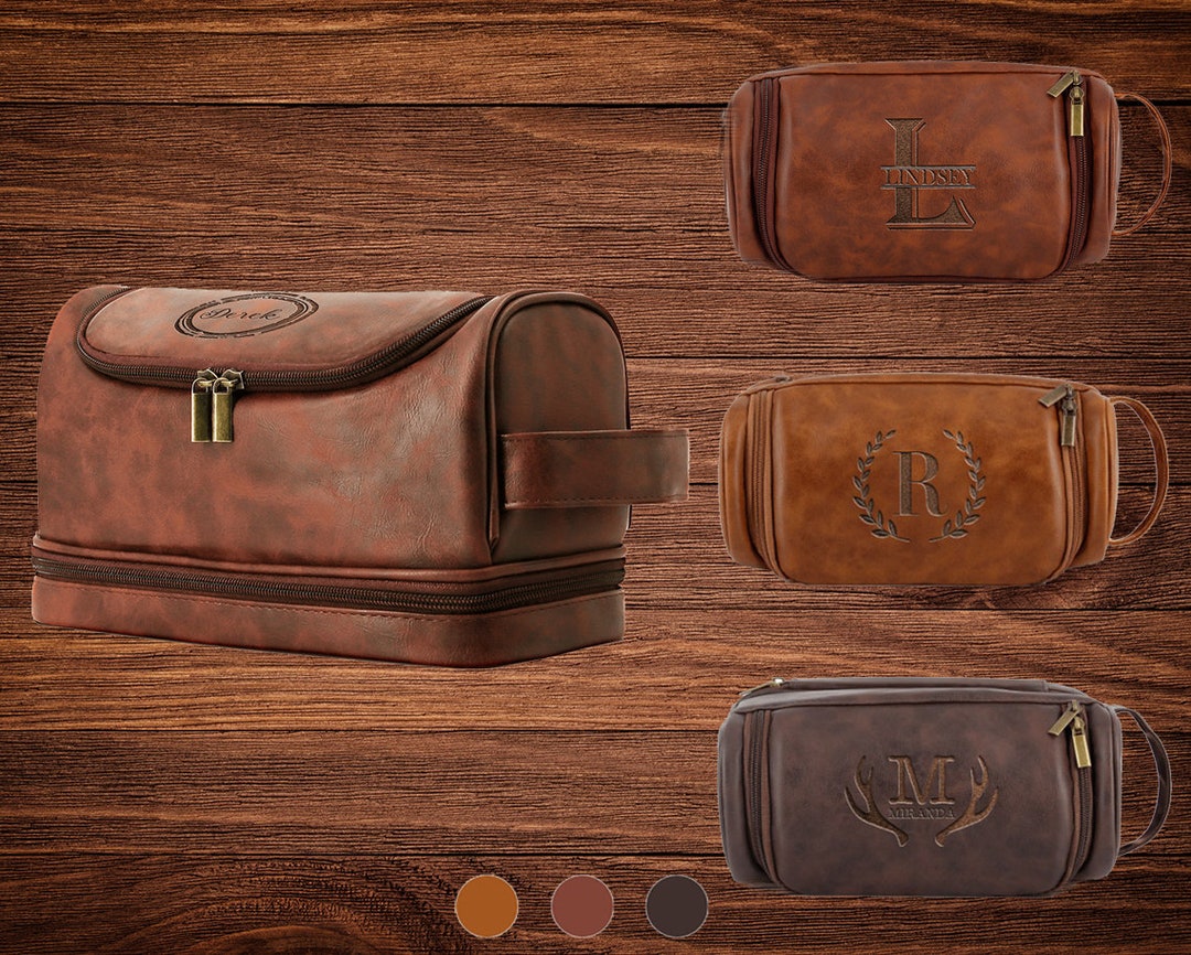 Personalized Men's Leather Toiletry Bag Laser Engraved Initial & Name ...