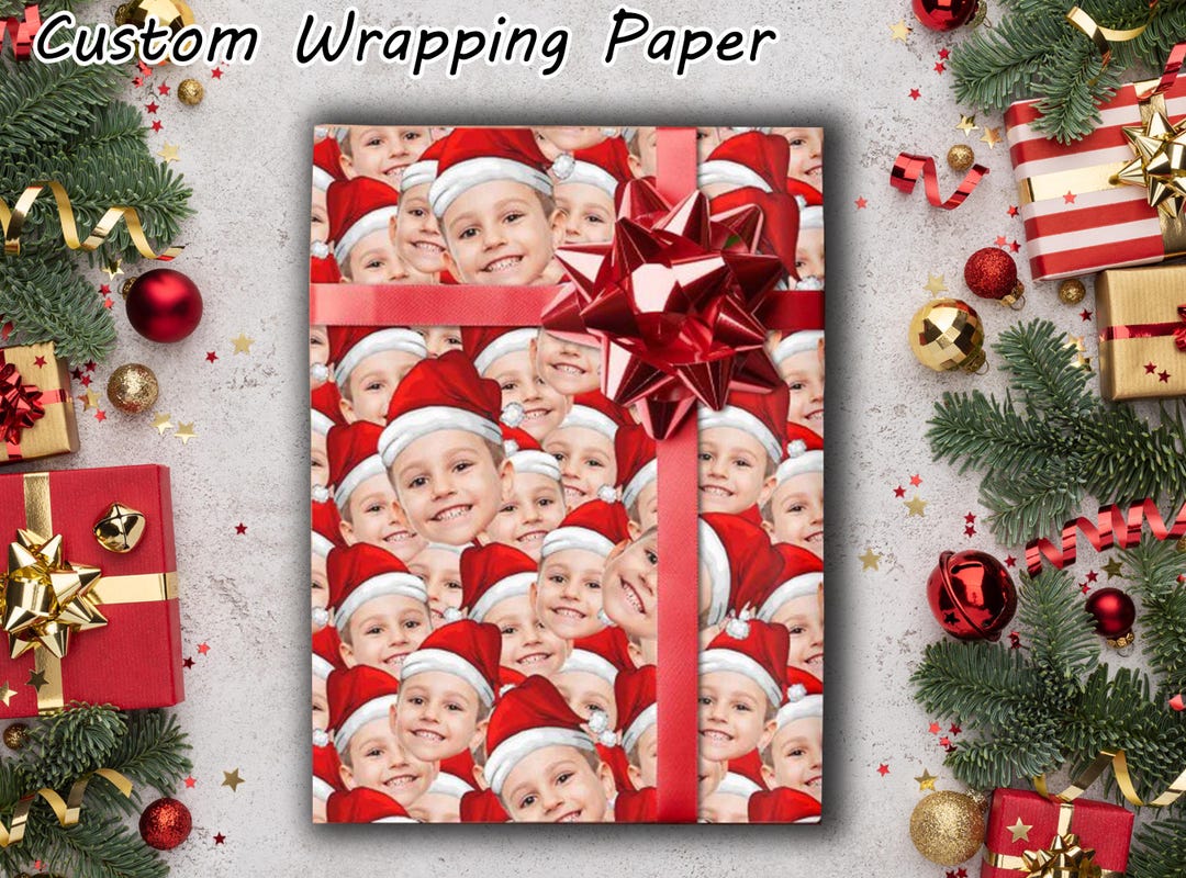 Custom Photo Wrapping Paper Roll With Face Personalized Name Text Gift ...