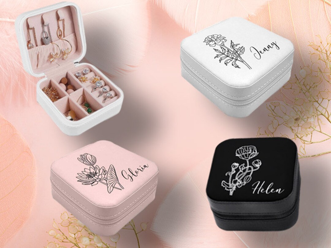 Personalized Birth Flower Travel Jewelry Box - Bridesmaid Gift - Etsy ...