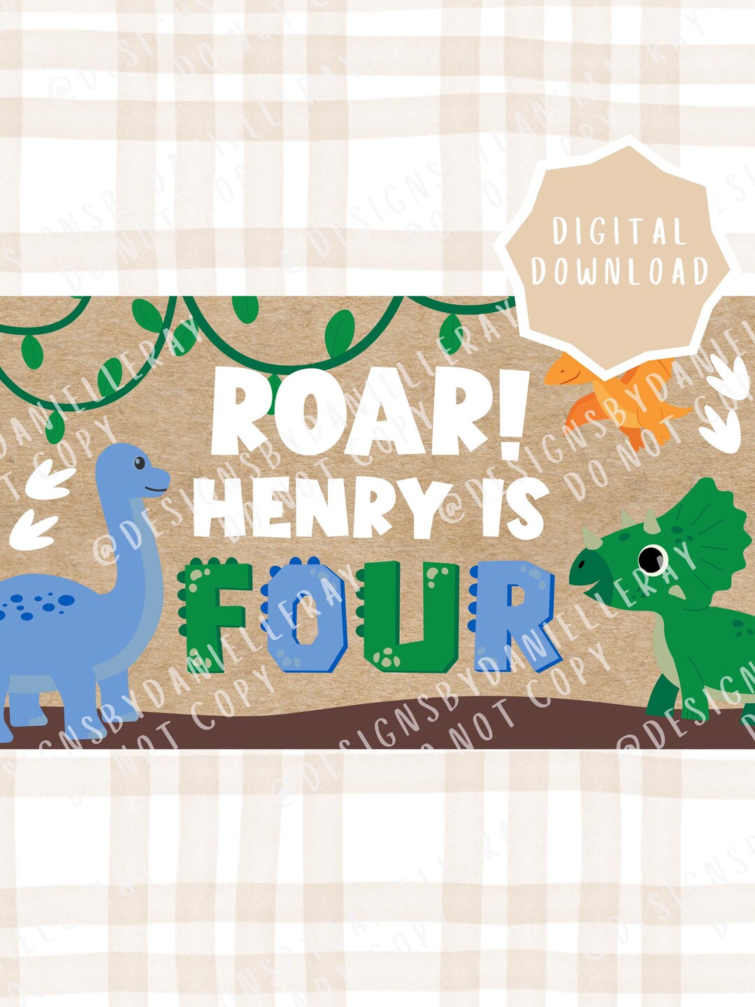 Digital Dinosaur Birthday Banner Template | Dino Birthday | Editable ...