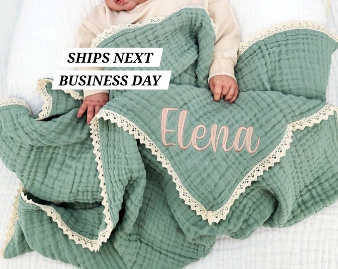 Custom Hand Embroidered Muslin Cotton Swaddle Personalized Newborn ...