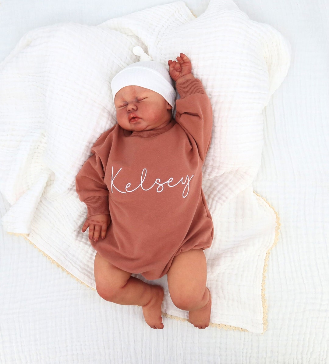 Baby Sweatshirt Romper, Organic Cotton Embroidered Long Sleeve Infant ...