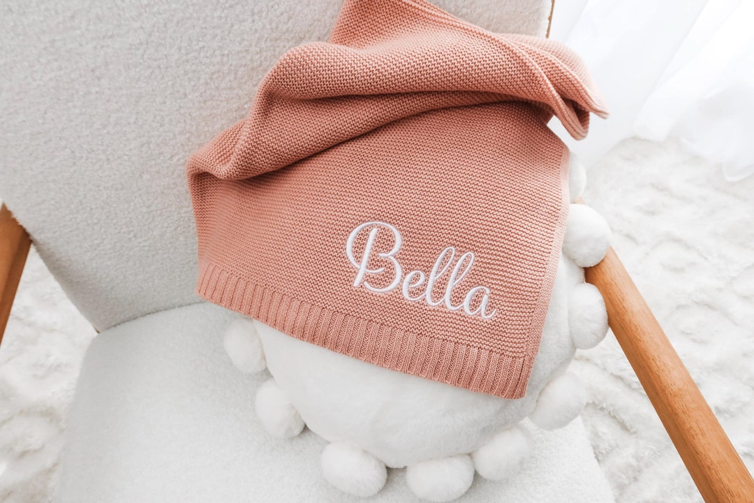 Embroidered Name Baby Blanket, Knitted Baby Blanket, Pink Baby Blanket ...