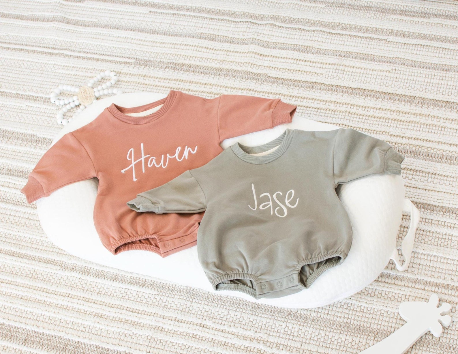 Baby Sweatshirt Romper, Organic Cotton Embroidered Long Sleeve Infant ...