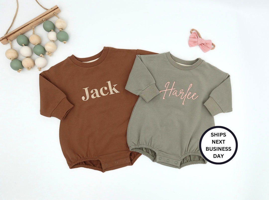 Baby Sweatshirt Romper, Organic Cotton Embroidered Long Sleeve Infant Sweatshirt, Baby ...