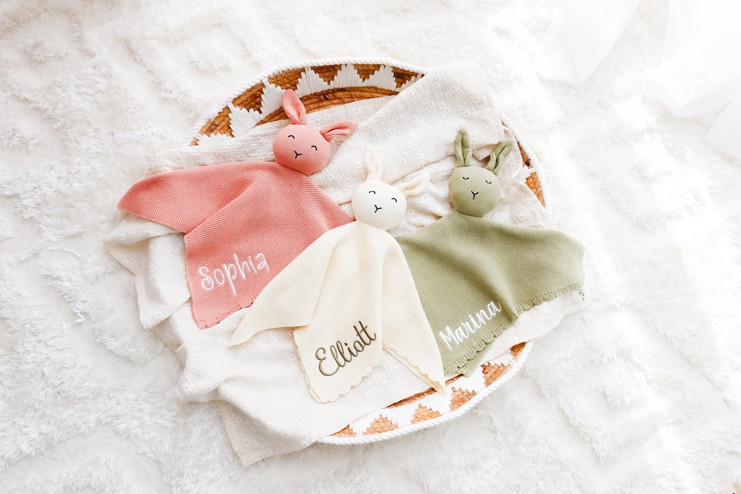 Baby Security Blanket With Animal for Newborn, Embroidered Name ...