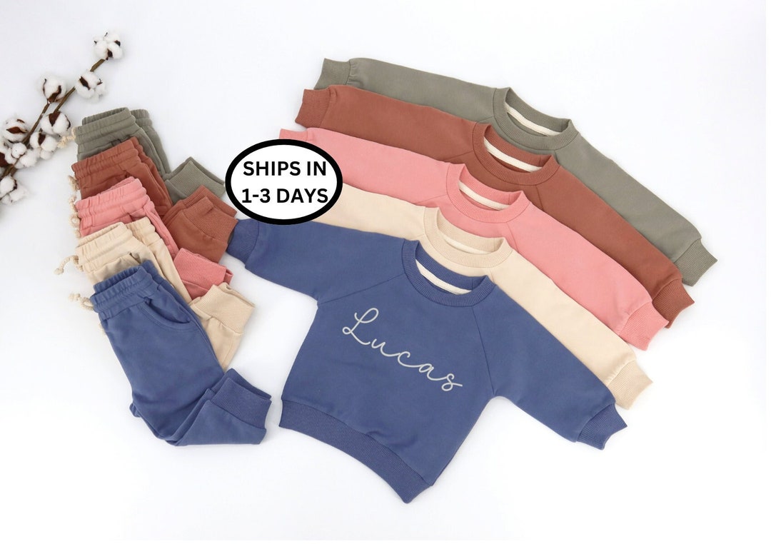 Organic Cotton Baby Tracksuit,embroidered Baby Name, Jogger Set for ...