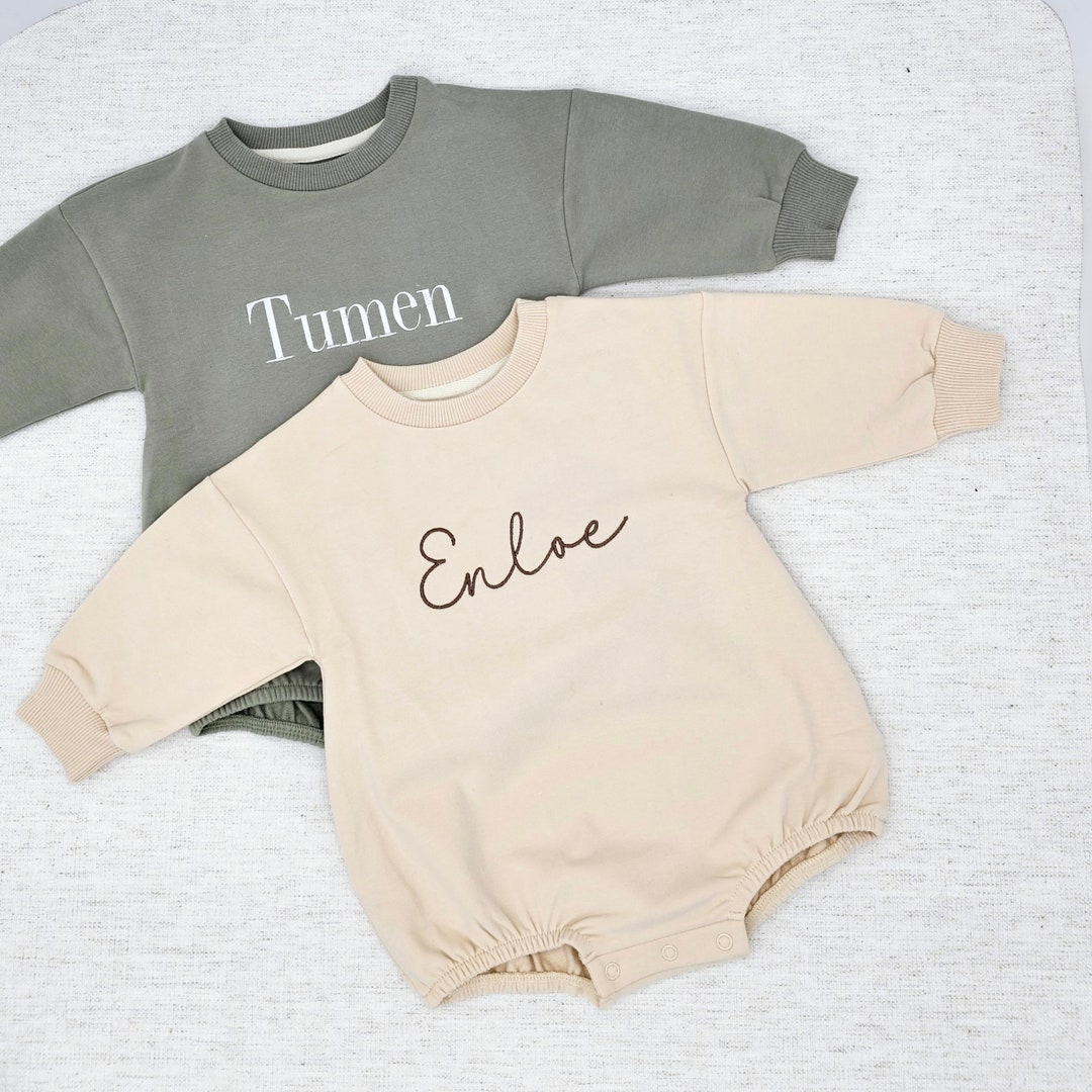 Custom Baby Romper, Organic Cotton Embroidered Long Sleeve Infant ...