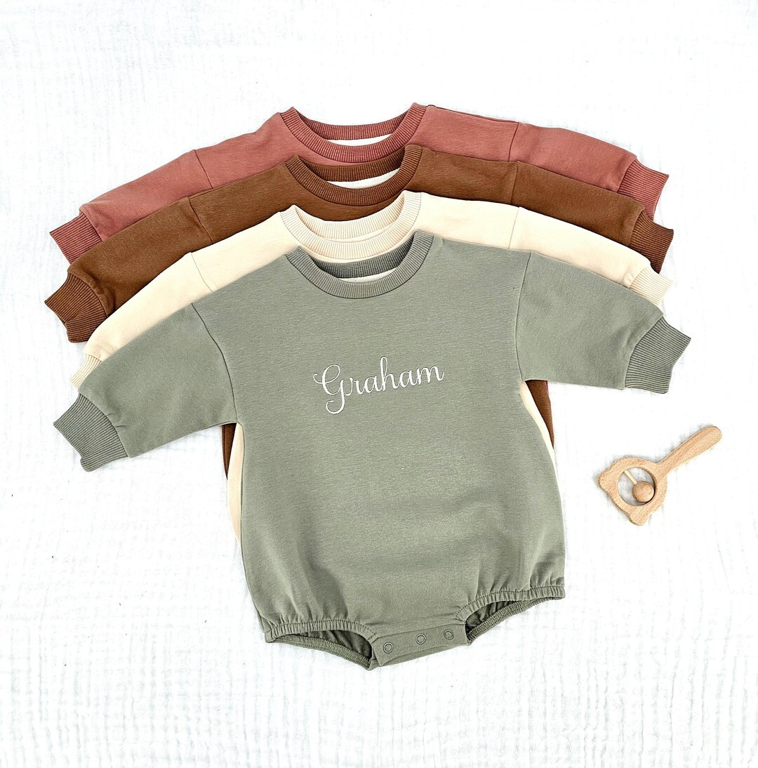Baby Sweatshirt Romper, Organic Cotton Embroidered Long Sleeve Infant ...