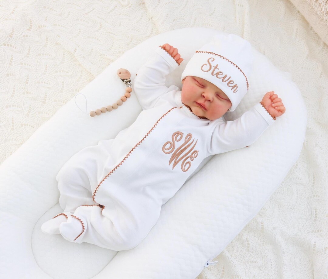 Baby Footie, Monogrammed Newborn Outfit, Custom Embroidered Name ...