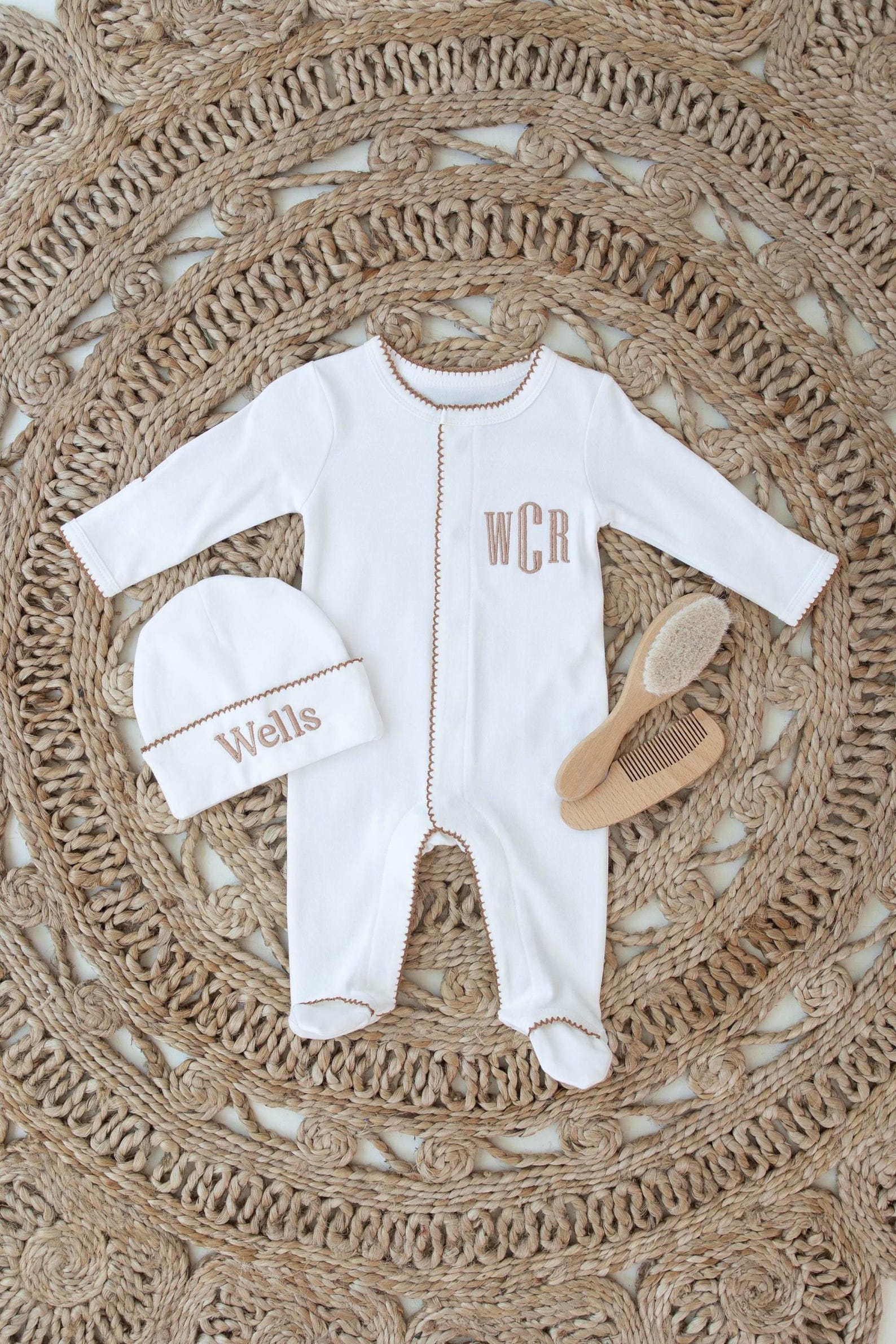 Newborn Coming Home Outfit, Baby Footie, Monogrammed Newborn Outfit ...