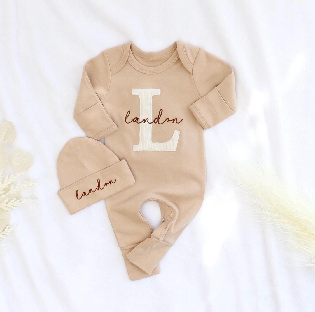 Personalized Baby Romper Set With Fold-over Footies and Hat, Custom ...