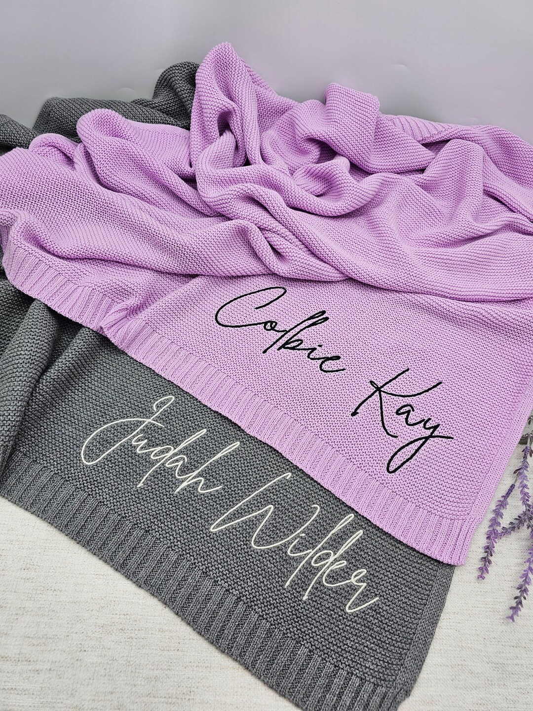 Knit Baby Blanket, Embroidered Name, Stroller Blanket, Newborn Baby ...