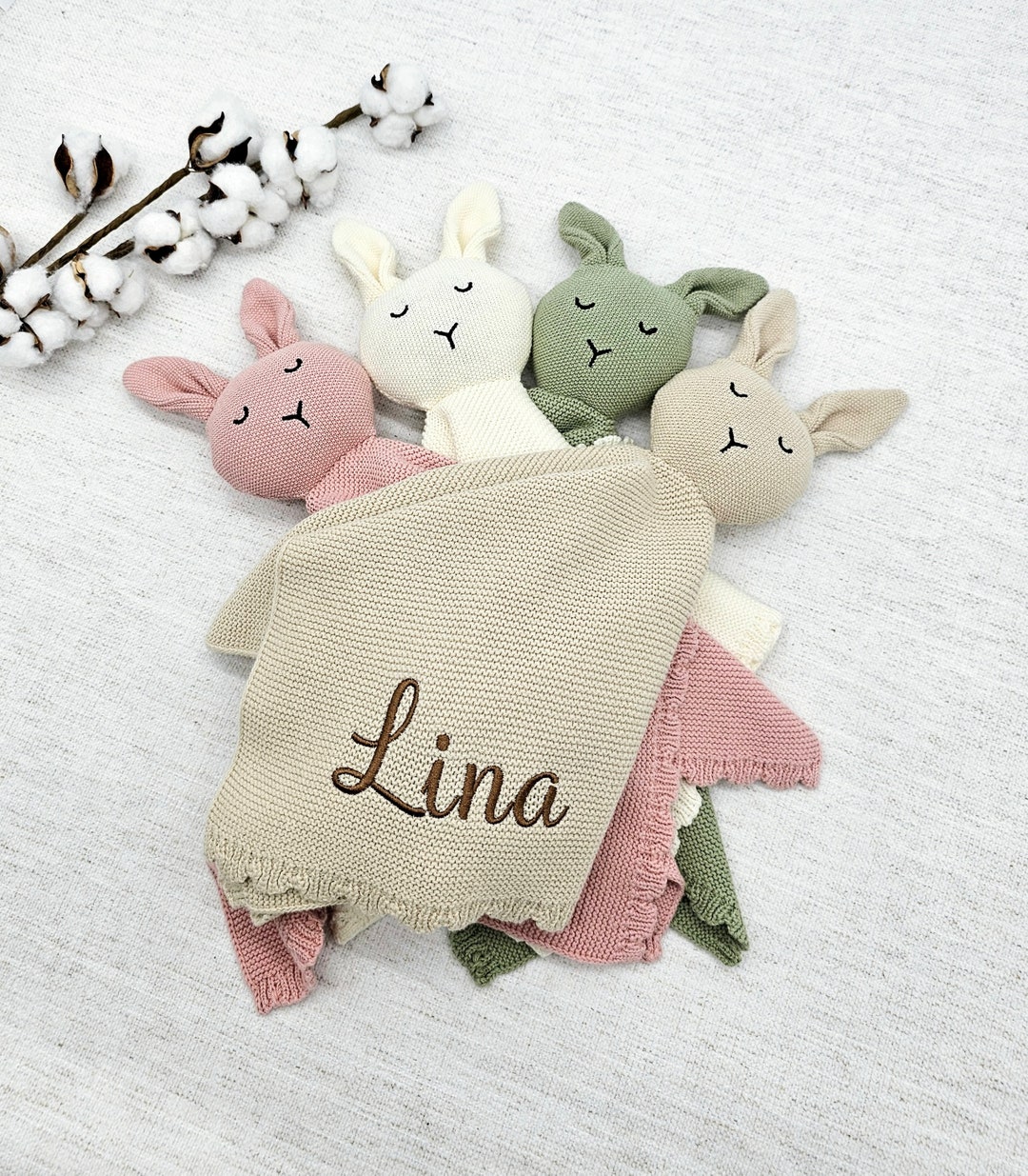Embroidered Name Cotton Knit Security Blanket With Animal, Embroidered ...