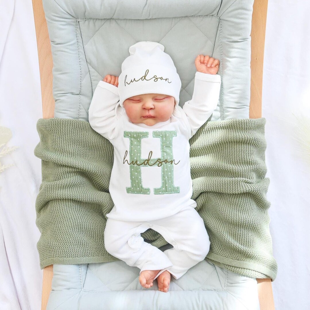 Personalized Baby Romper Set With Fold-over Footies and Hat, Custom ...