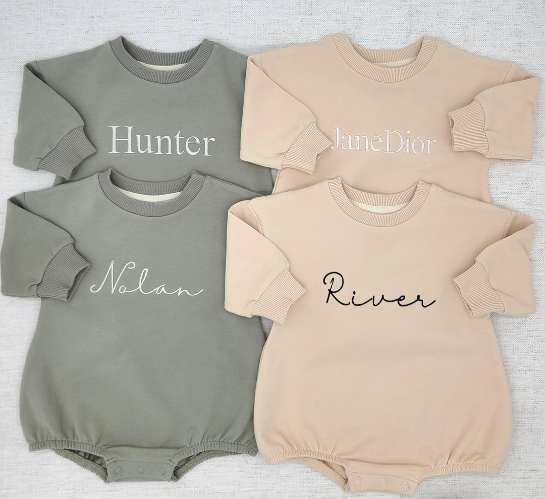 Organic Cotton Baby Sweatshirt Romper, Embroidered Long Sleeve Infant ...