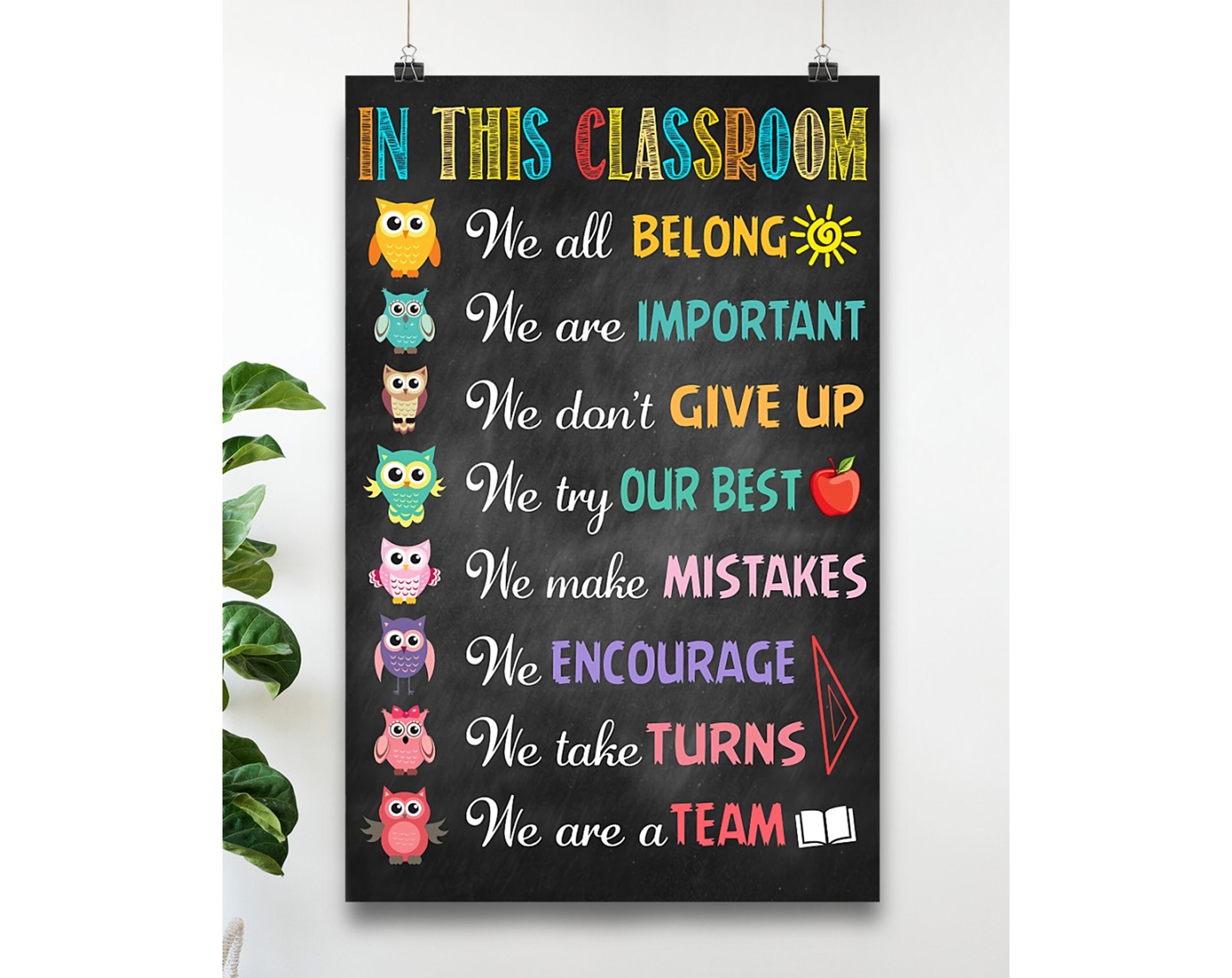 In this classroom we all belong poster owl school poster | Etsy