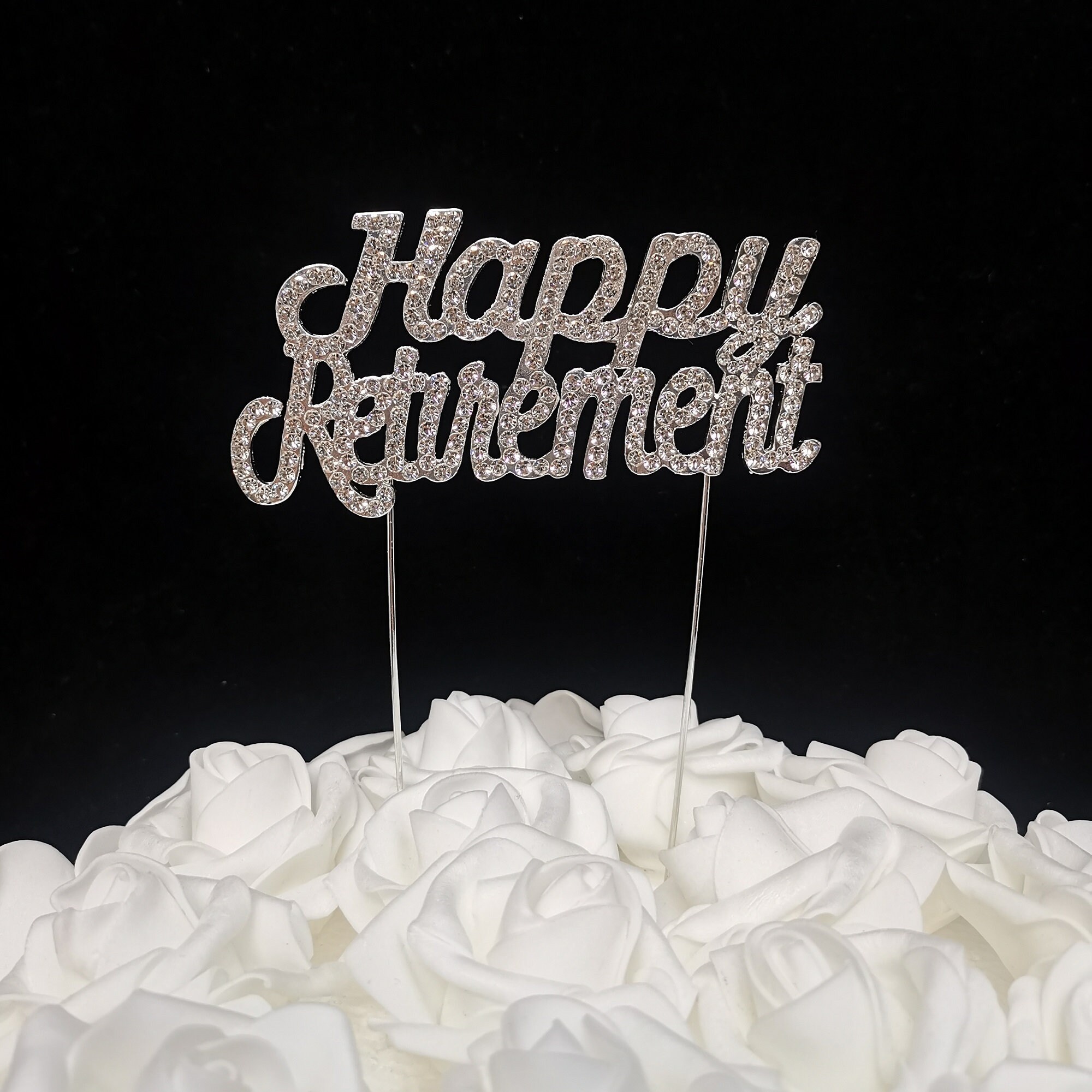 Happy Retirement Rhinestone Cake Toppers Gold & Silver | Etsy