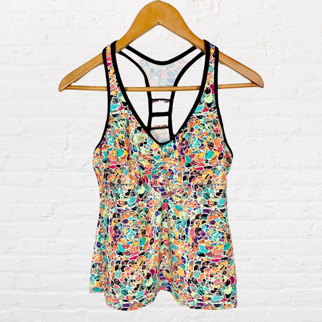 VINTAGE Beach Party Multicolored Abstract Neon Racerback Fitted Retro ...