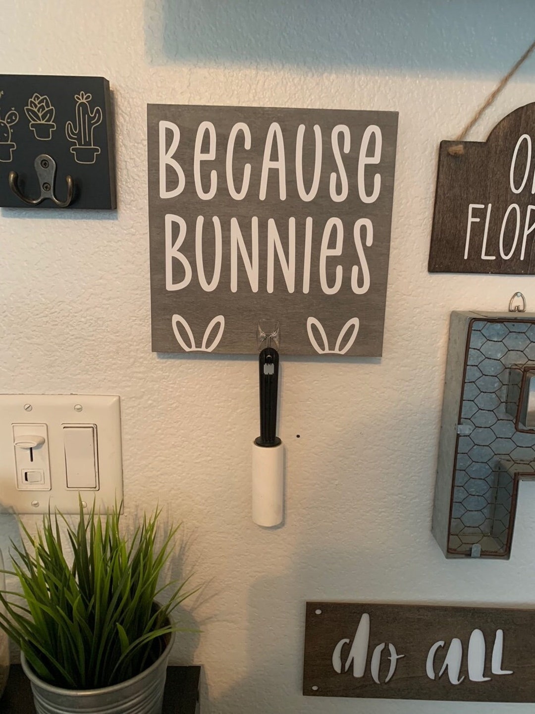 Gray Wooden Lint Roller Sign With Hook/custom Made/bunny Rabbit Wall ...