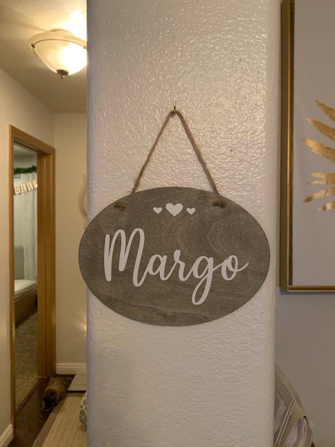 Gray Oval Shaped Small Wooden Hanging Sign Custom-made Decor ...