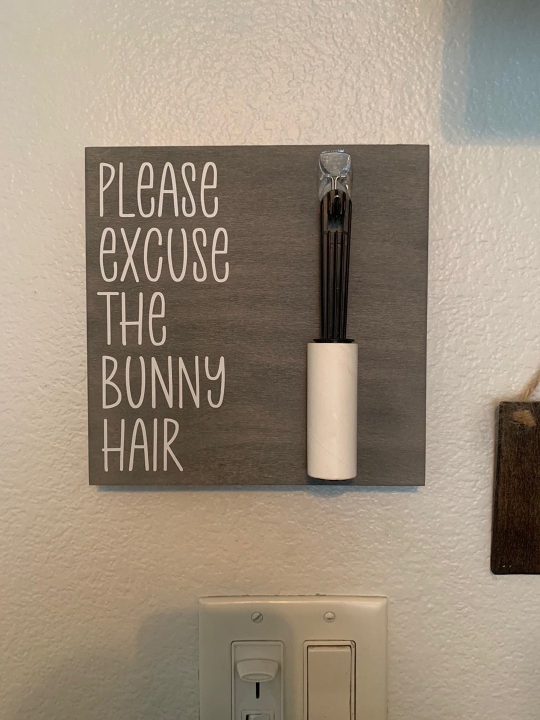Gray Wooden Lint Roller Sign With Hook/custom Made/bunny Rabbit Wall ...