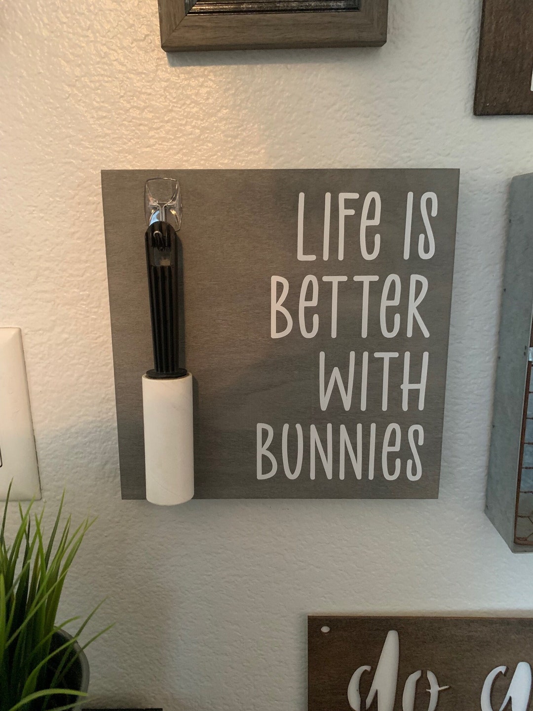 Gray Wooden Lint Roller Sign With Hook/custom Made/bunny Rabbit Wall ...
