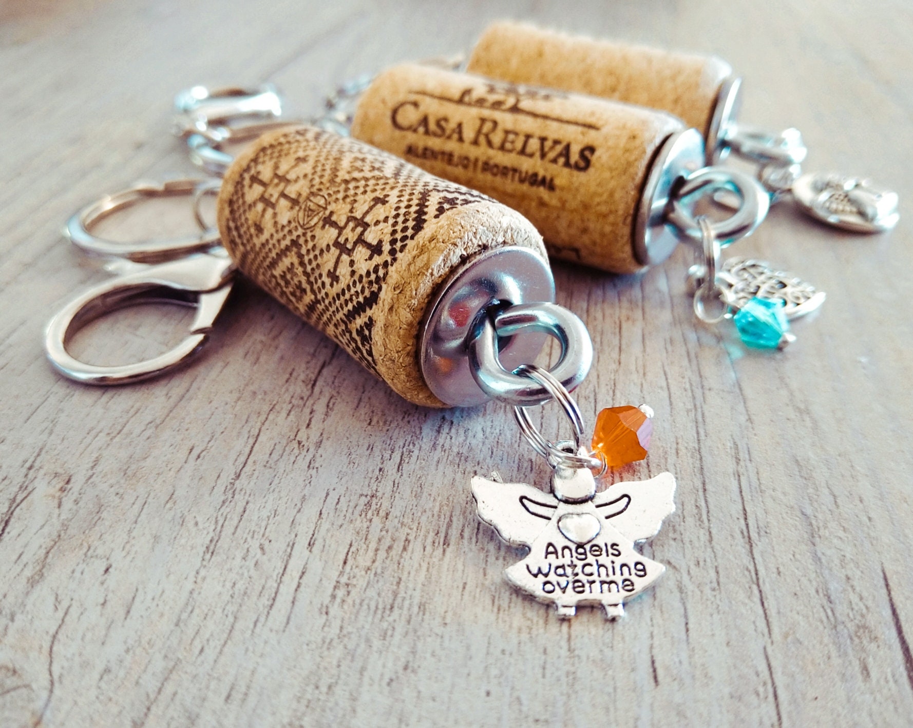 Wine Cork Keychain. Personalized Initial and Birthstone - Etsy