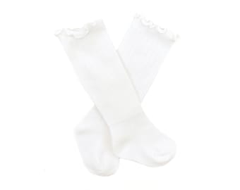 Baby Knee High Socks in White, Toddler Knee High Socks, Toddler Socks ...
