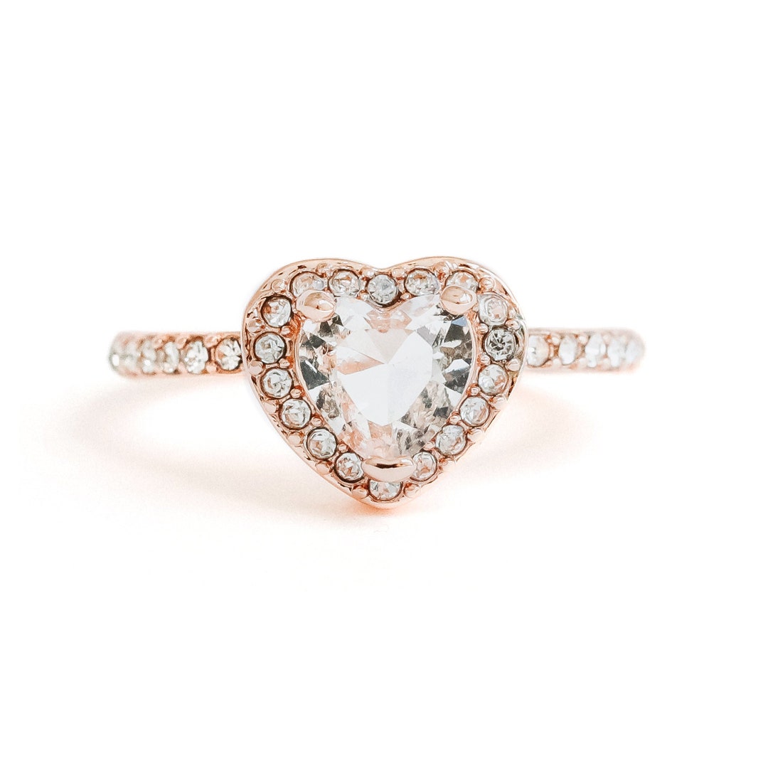 Heart Shaped Cubic Zirconia Ring Rose Gold Heart CZ Ring - Etsy