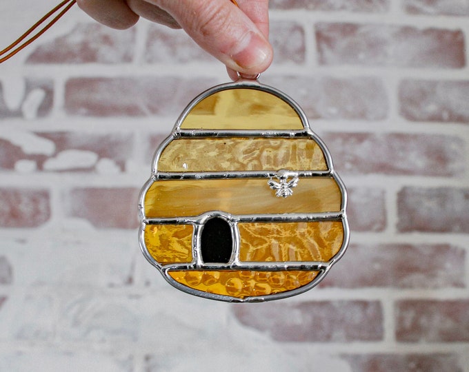 Bee Hive Stained Glass Sun Catcher Modern Window Art Decor - Etsy