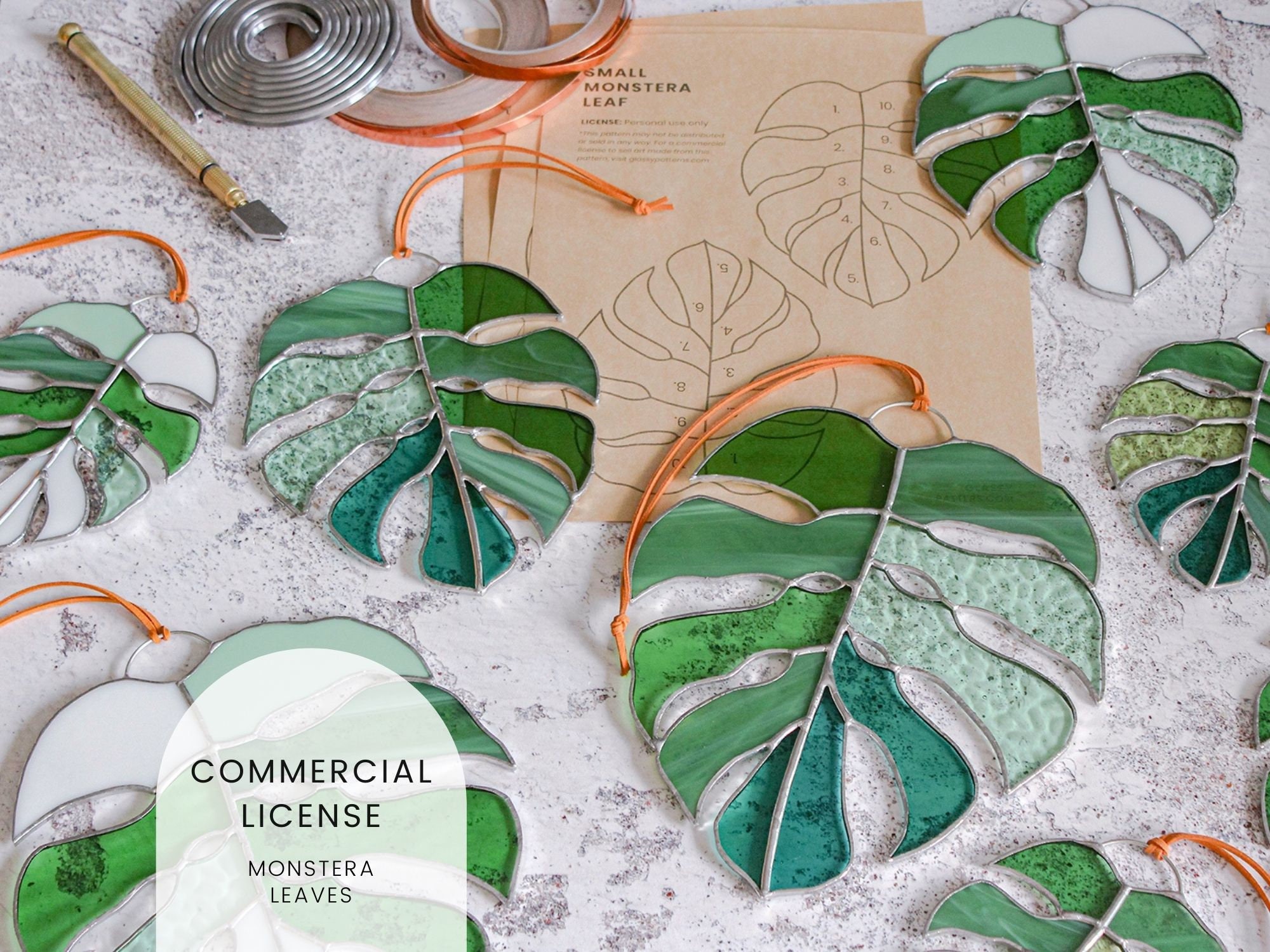 PATTERNS • 3 Monstera Deliciosa Leaf Stained Glass Patterns • Digital ...