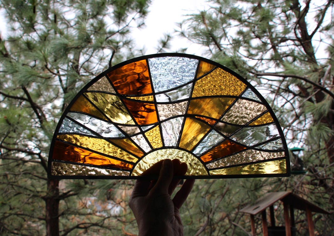 Half Circle Stained Glass Sunscape - Sun Catcher Window Decor - Etsy