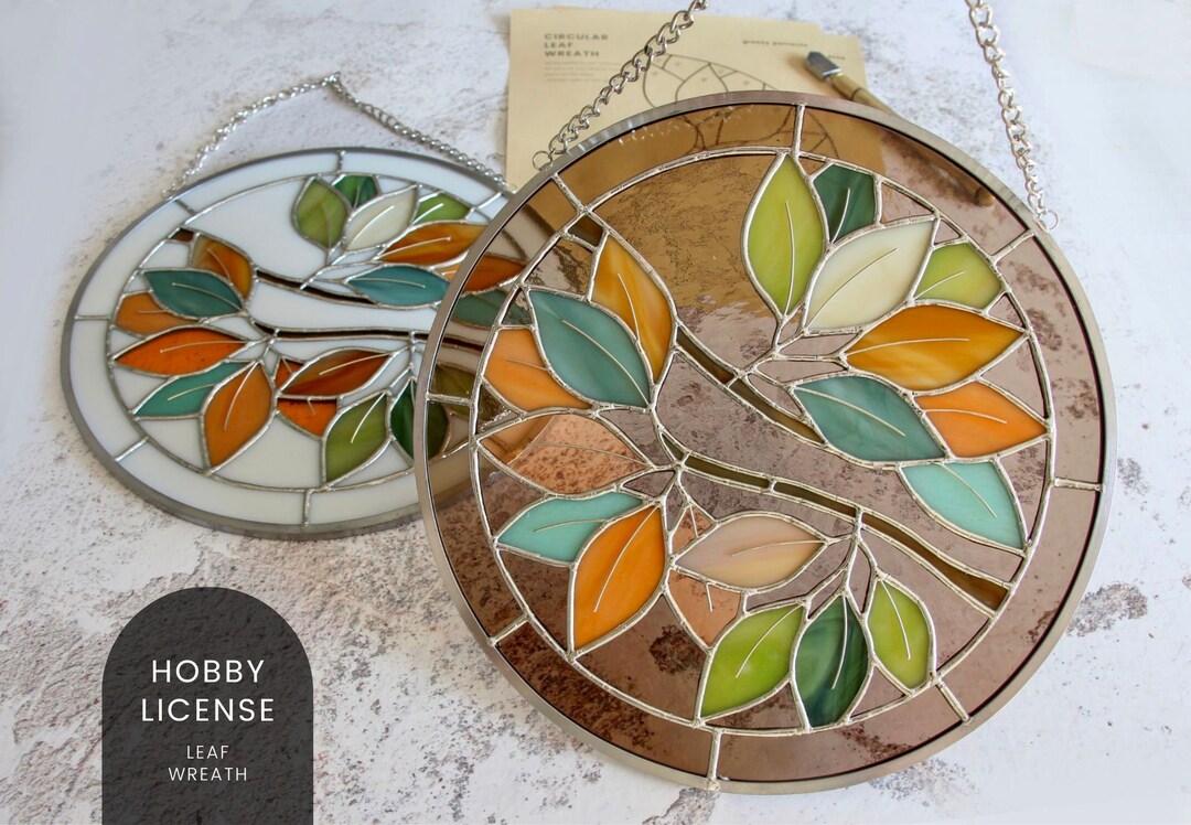 PATTERN • Leaf Wreath Stained Glass Pattern • Digital Download: Hobby ...