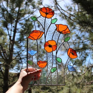 PATTERNS • Poppy Flower Stained Glass Panel Patterns • Digital Download ...