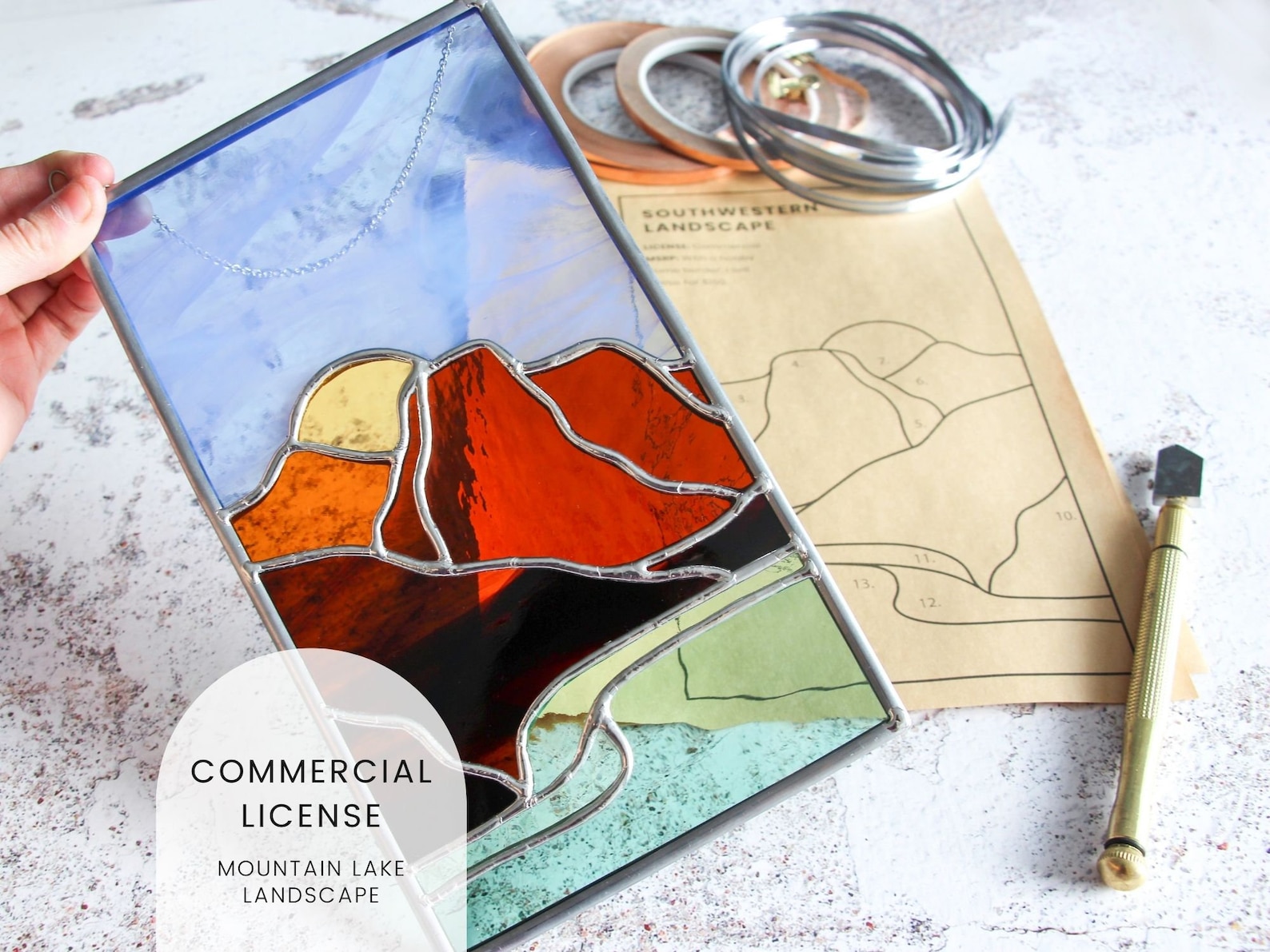 PATTERN • Mountain Lake Landscape Stained Glass Pattern • Digital ...