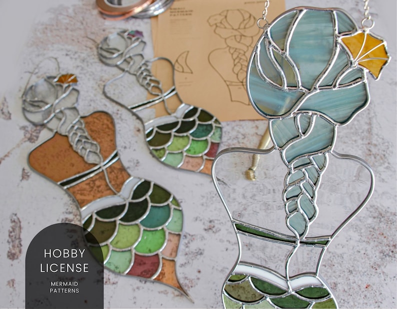 PATTERN • Mermaid With Braid Stained Glass Pattern • Digital Download ...