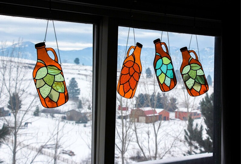 PATTERNS • Beer Growler With Hops Stained Glass Pattern • Digital ...