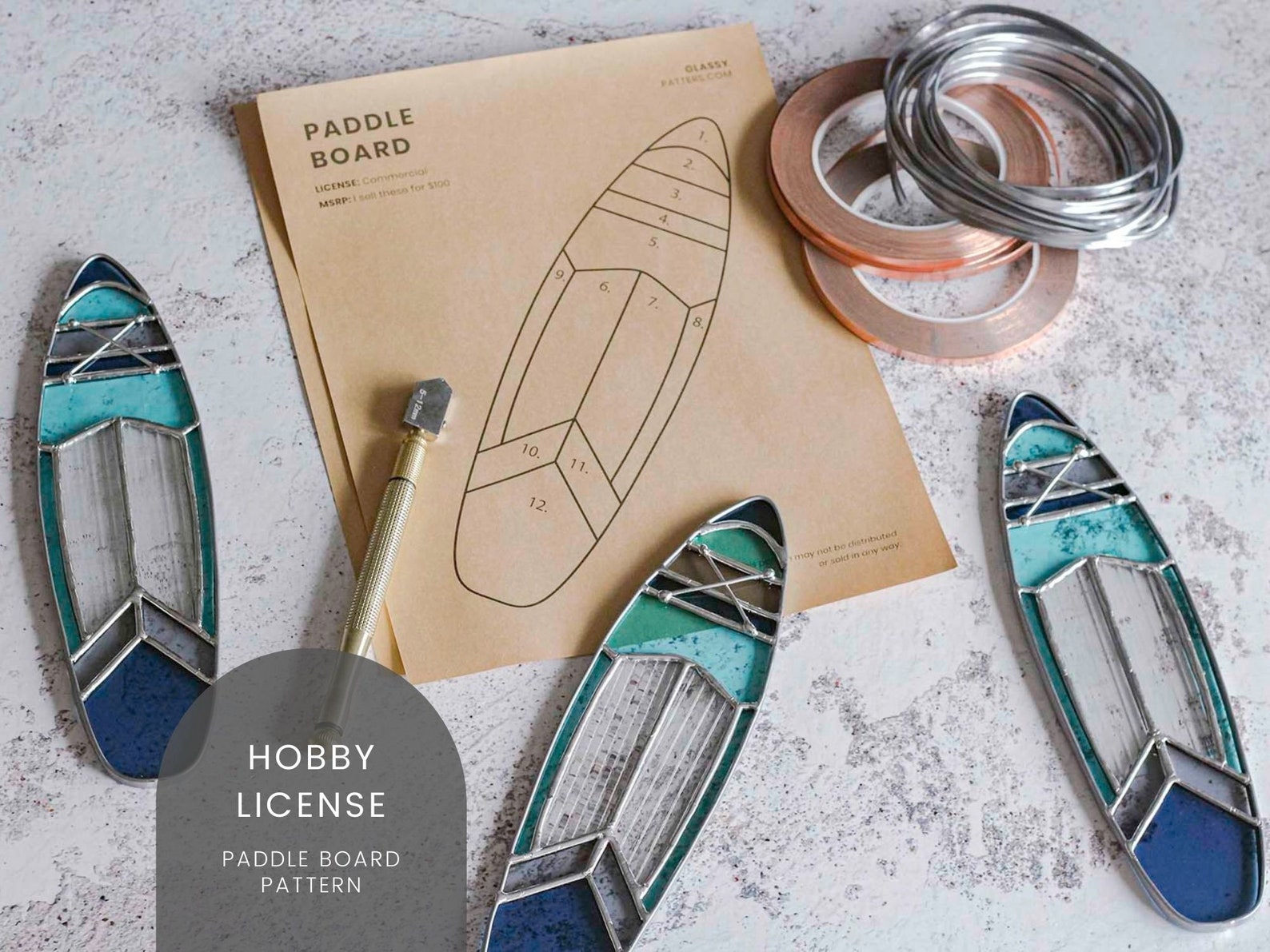 PATTERN • Paddle Board Stained Glass Pattern • Digital Download: Hobby ...