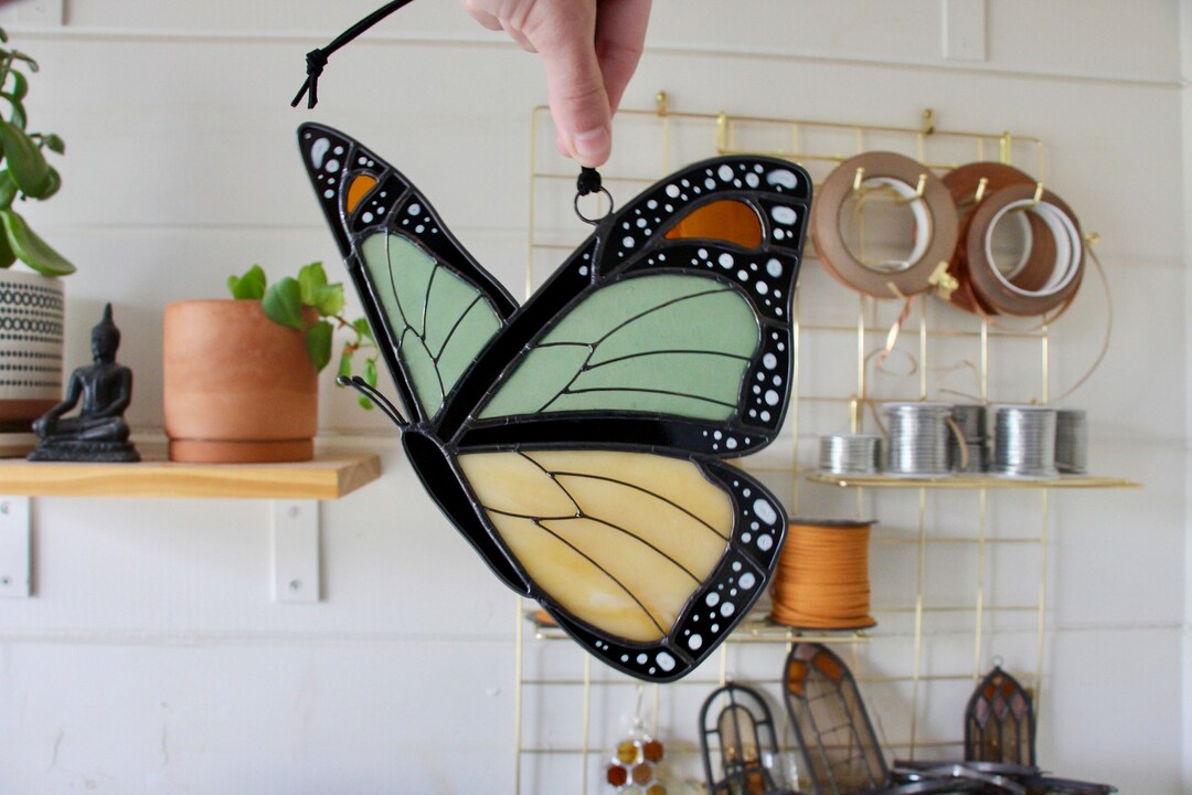 Flying Butterfly Stained Glass Window Hanging Decor Art - Etsy
