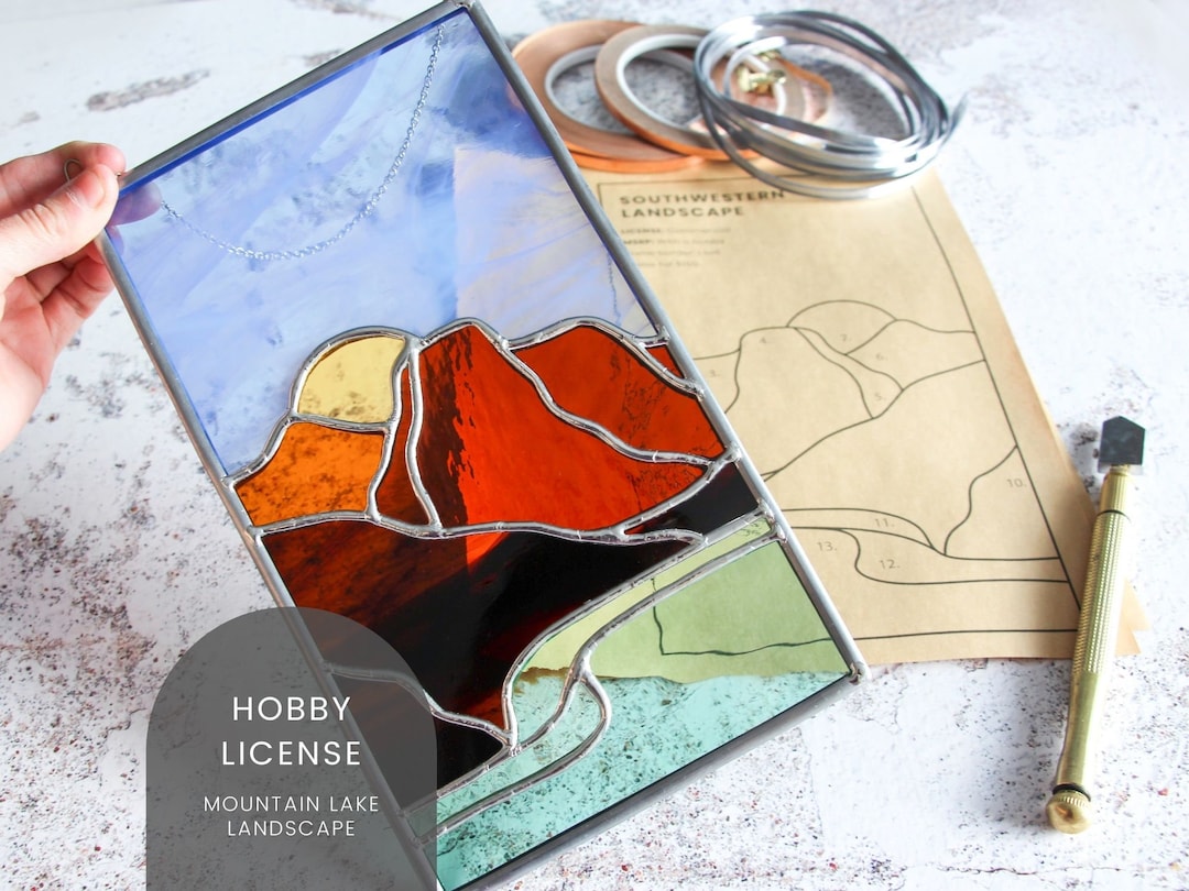 PATTERN • Mountain Lake Landscape Stained Glass Pattern • Digital ...