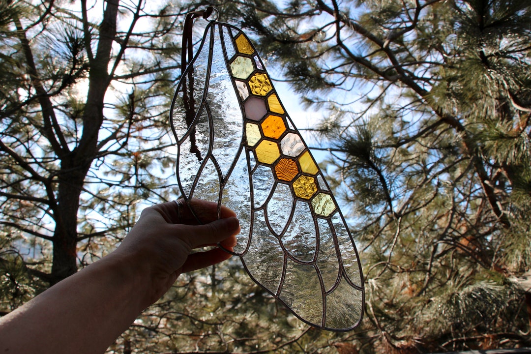 Large Honeycomb Bee Wing Stained Glass Panel - Window Hanging Decor Art - Etsy