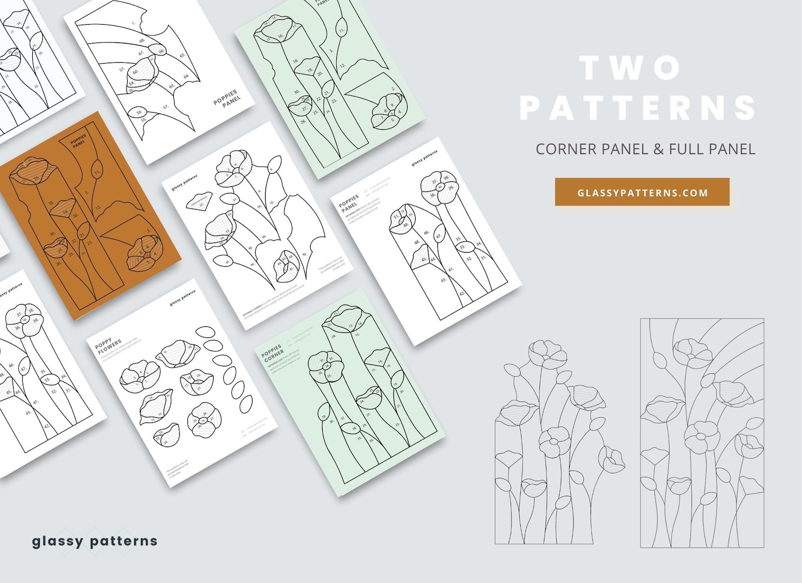 PATTERNS Poppy Flower Stained Glass Panel Patterns Digital - Etsy