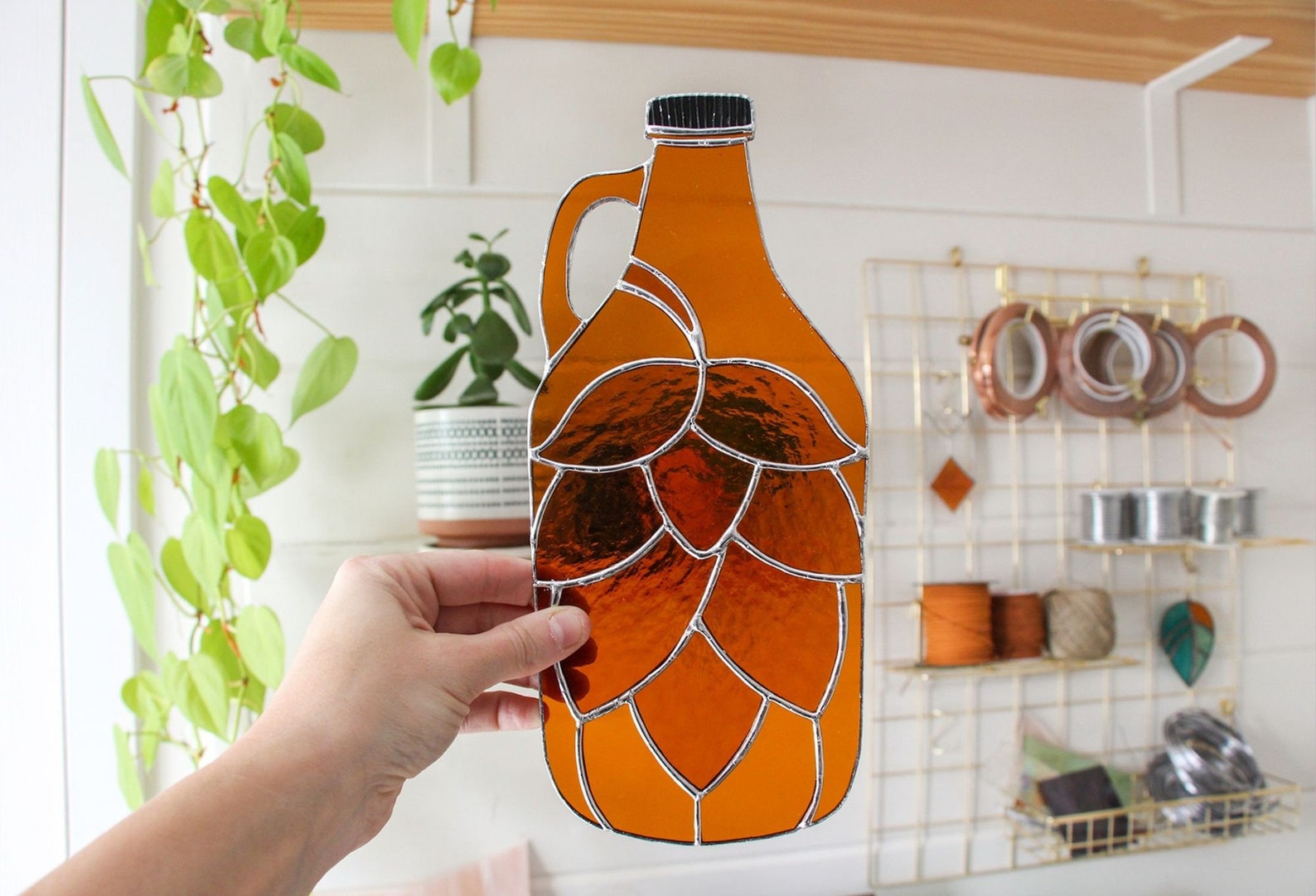PATTERNS Beer Growler With Hops Stained Glass Pattern - Etsy