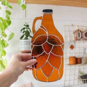 PATTERNS• Beer Growler With Hops Stained Glass Pattern • Digital ...