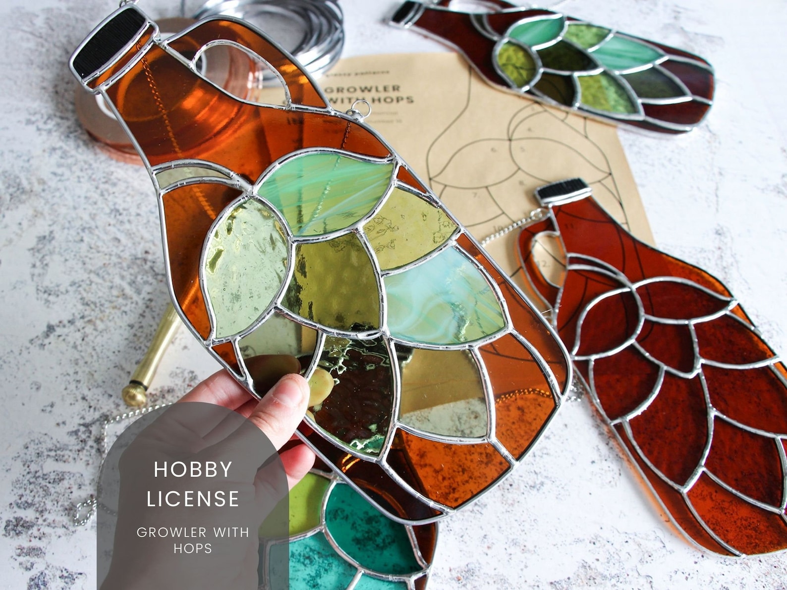 PATTERNS • Beer Growler With Hops Stained Glass Pattern • Digital ...