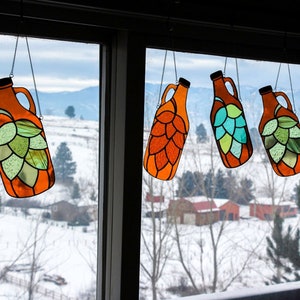 PATTERNS• Beer Growler With Hops Stained Glass Pattern • Digital ...